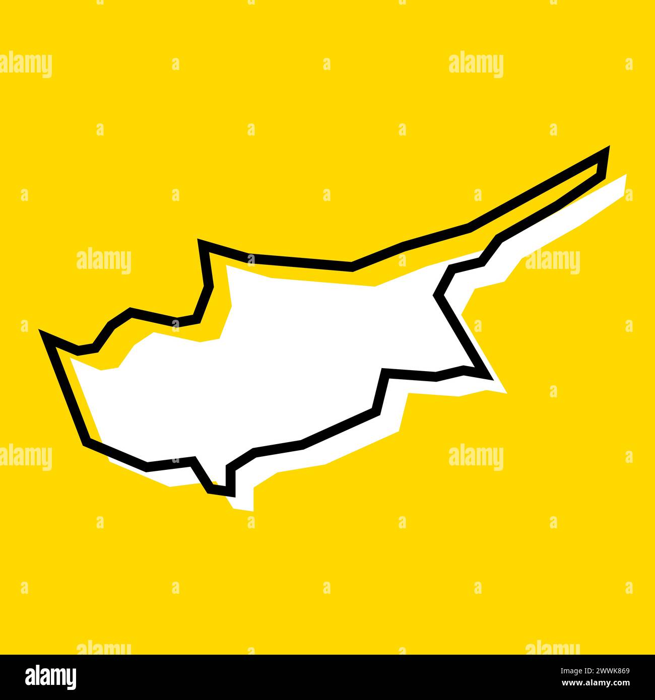 Cyprus country simplified map. White silhouette with thick black ...