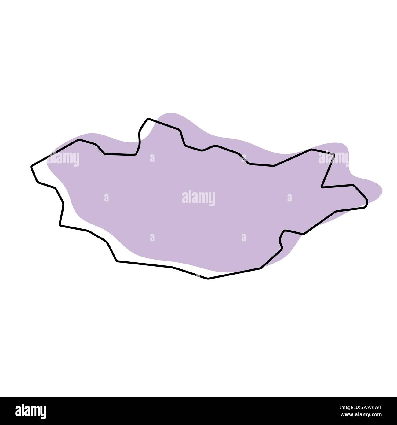 Mongolia country simplified map. Violet silhouette with thin black ...
