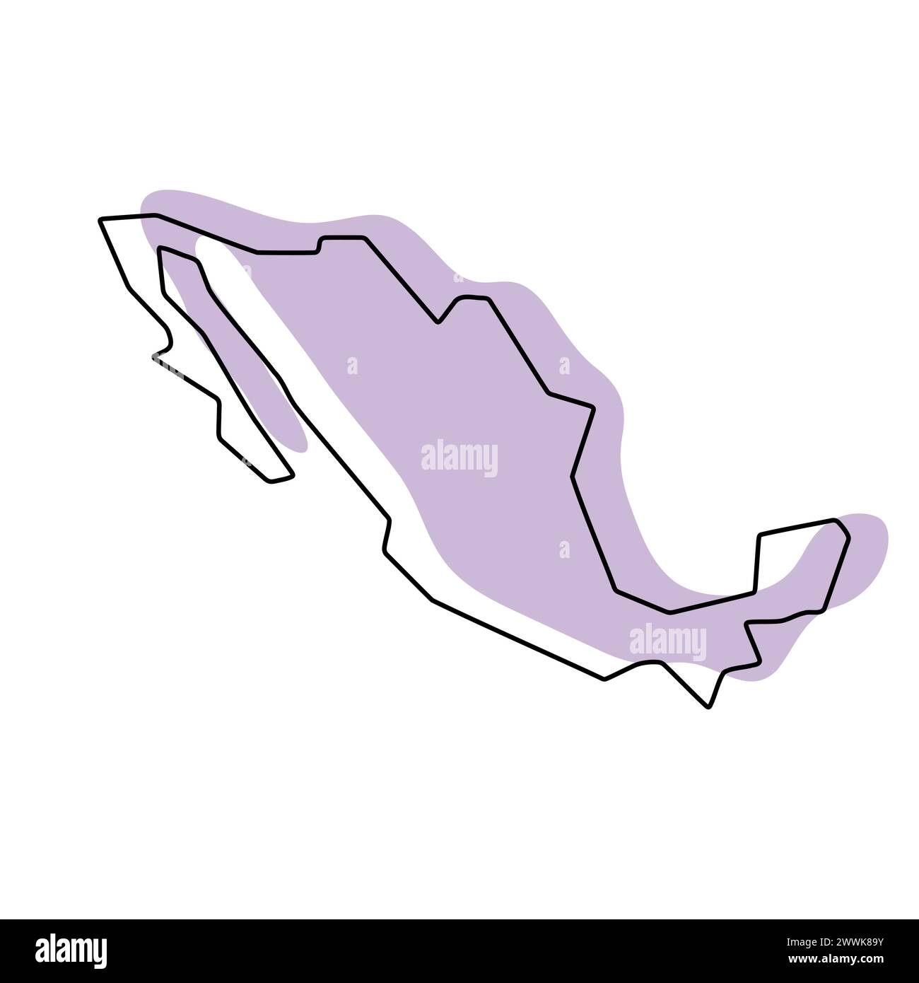 Mexico country simplified map. Violet silhouette with thin black smooth ...