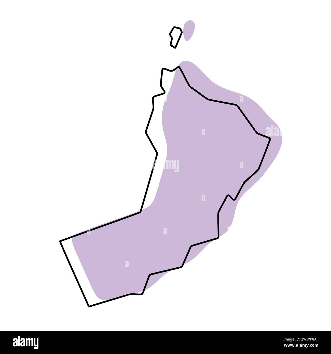 Oman country simplified map. Violet silhouette with thin black smooth ...