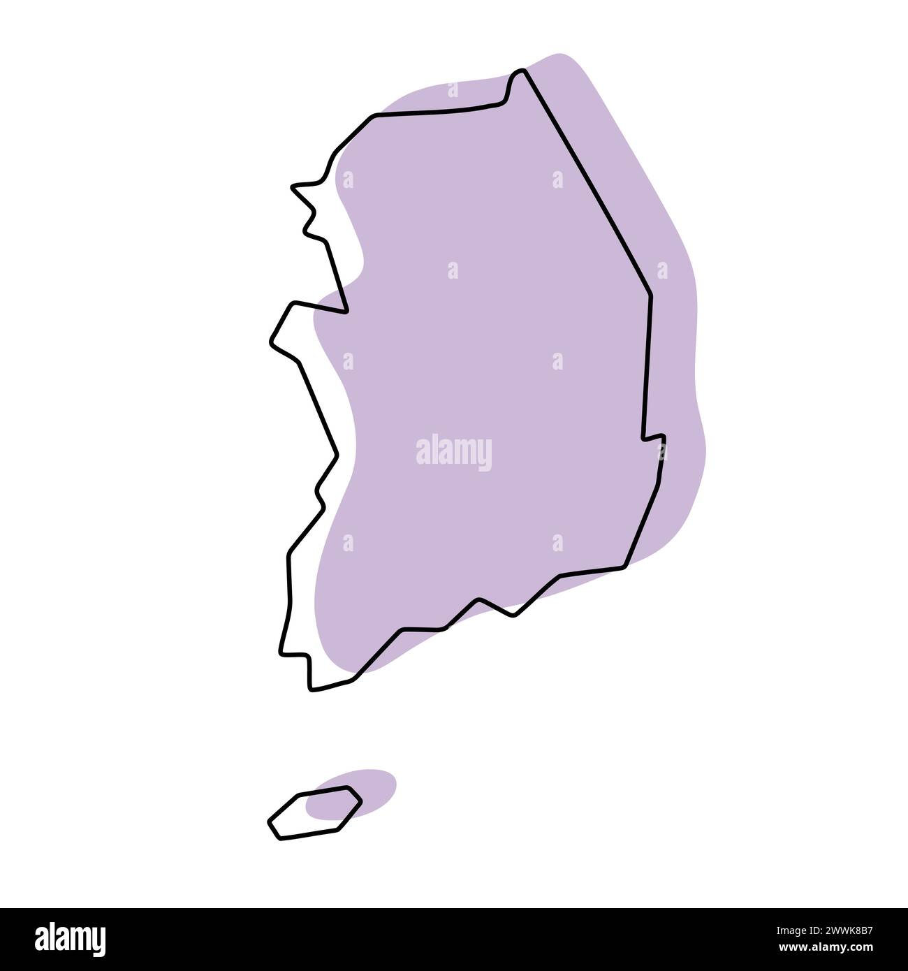 South Korea country simplified map. Violet silhouette with thin black ...