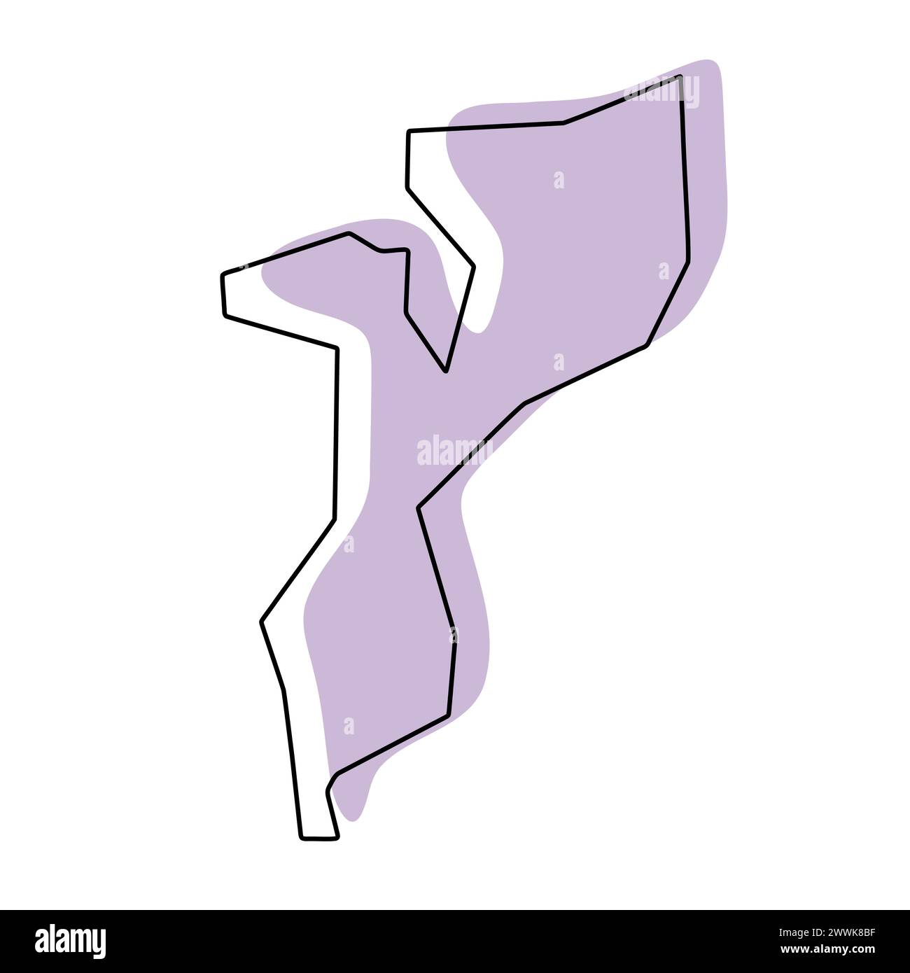 Mozambique Country Simplified Map Violet Silhouette With Thin Black