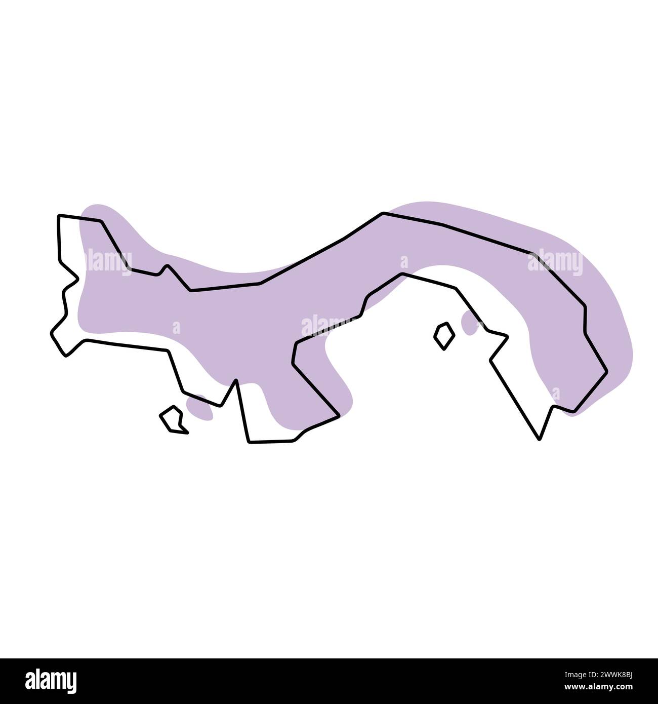 Panama country simplified map. Violet silhouette with thin black smooth ...
