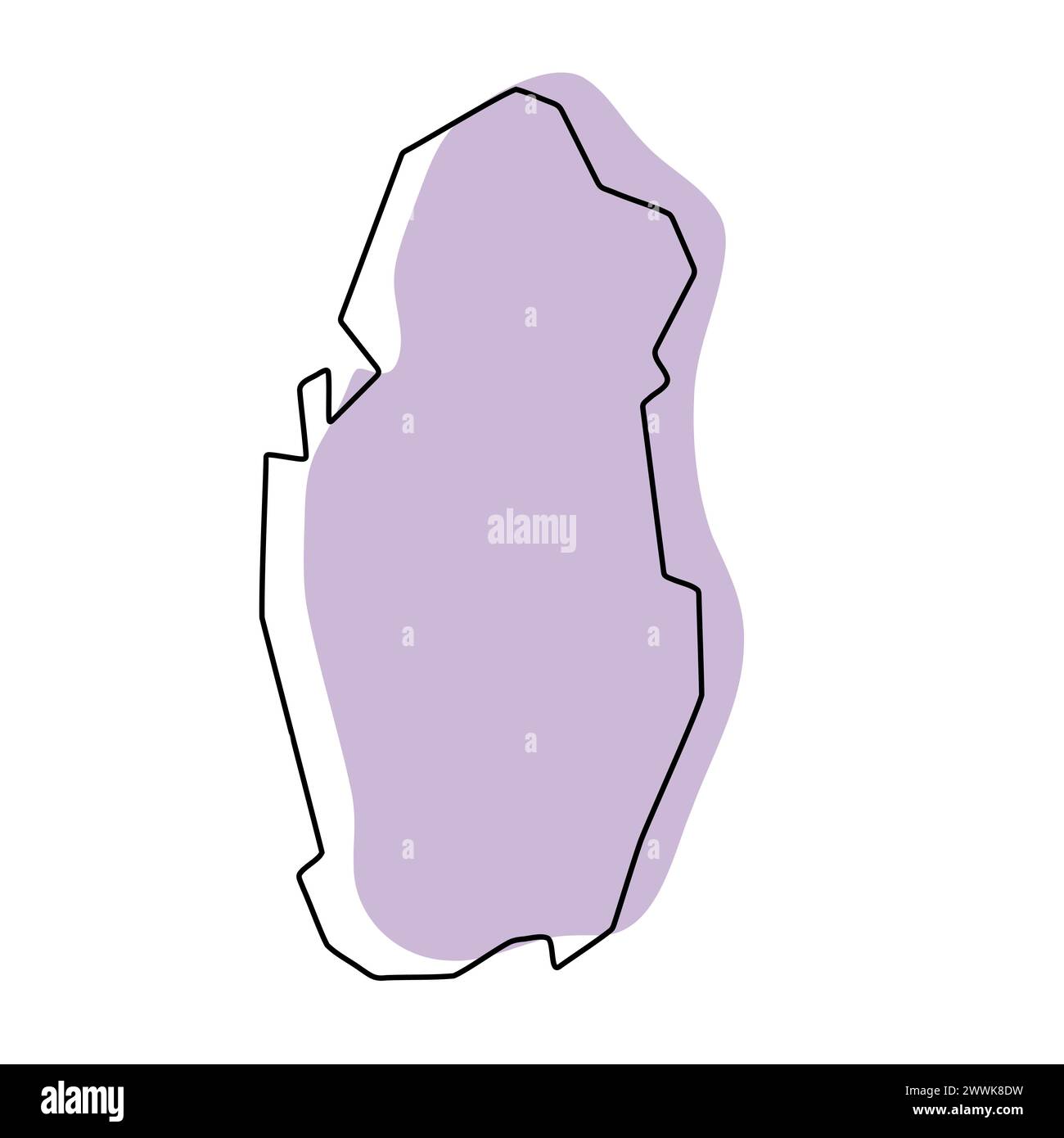 Qatar country simplified map. Violet silhouette with thin black smooth ...