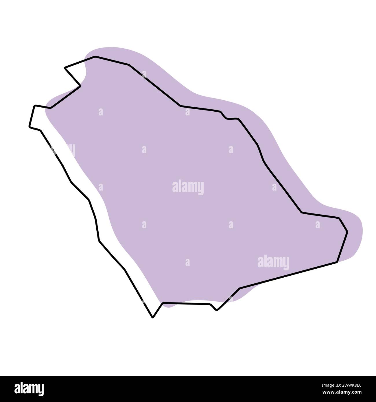 Saudi Arabia country simplified map. Violet silhouette with thin black ...
