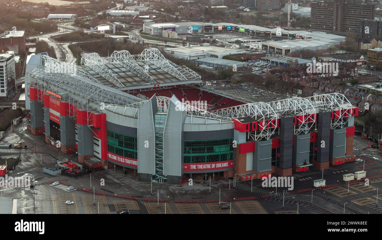 Sunrise over Old Trafford soccer football stadium of Manchester United ...