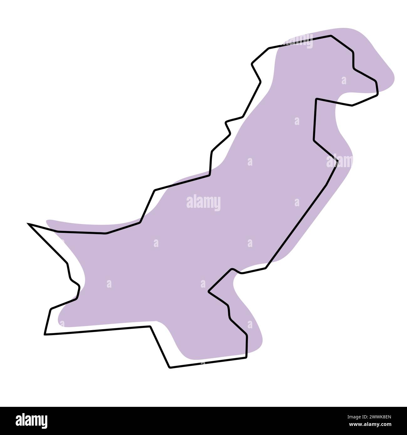 Pakistan country simplified map. Violet silhouette with thin black ...