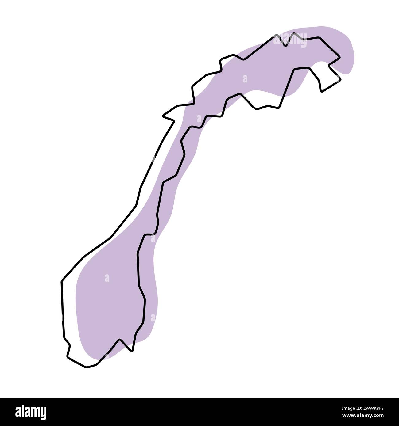 Norway country simplified map. Violet silhouette with thin black smooth ...