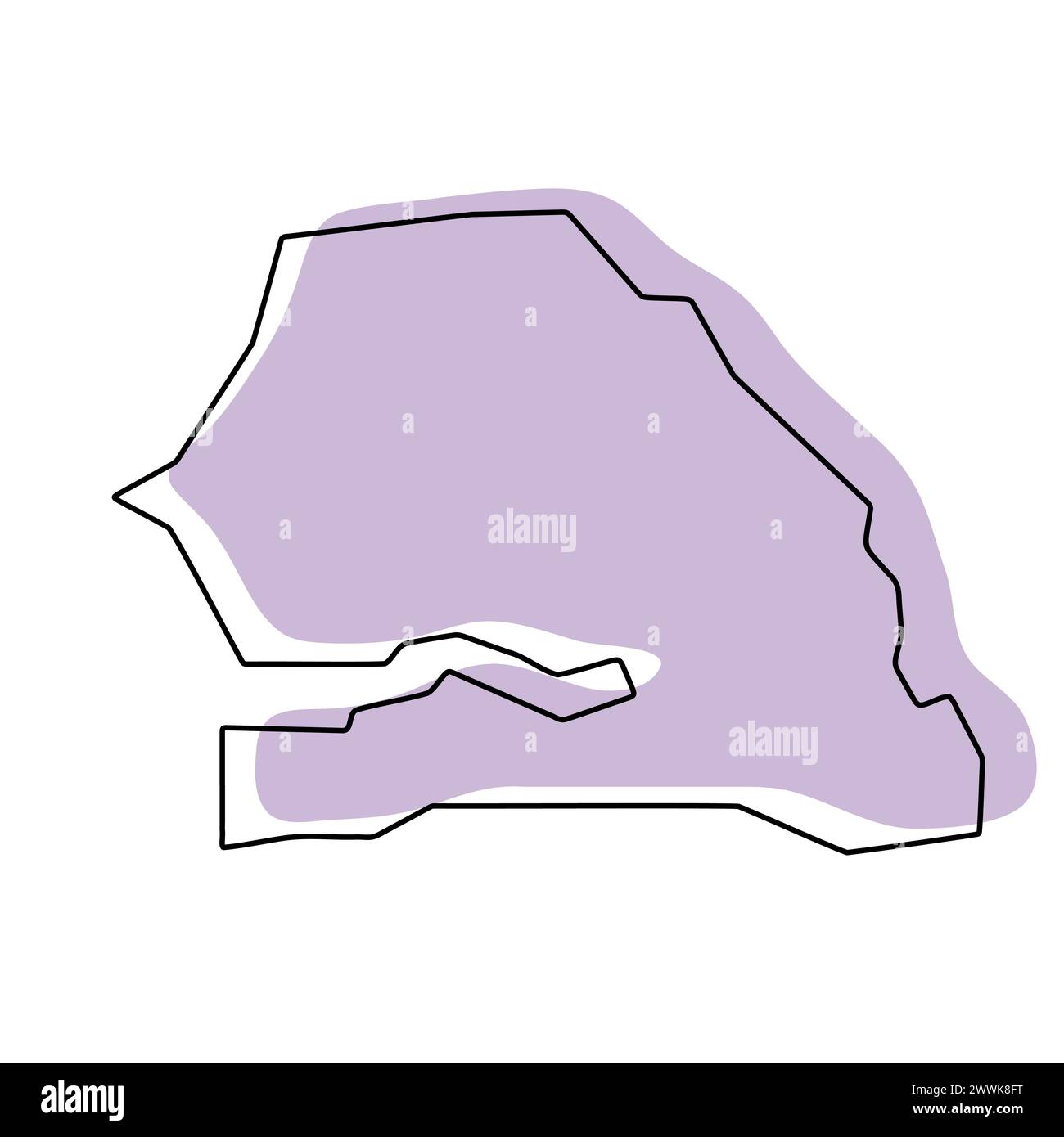 Senegal country simplified map. Violet silhouette with thin black ...