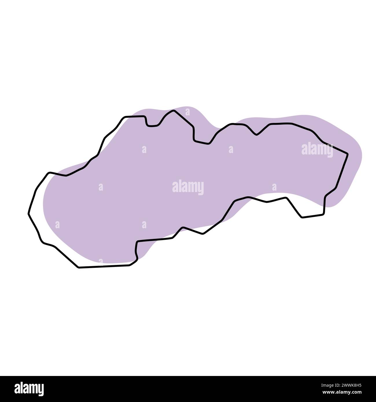 Slovakia country simplified map. Violet silhouette with thin black ...