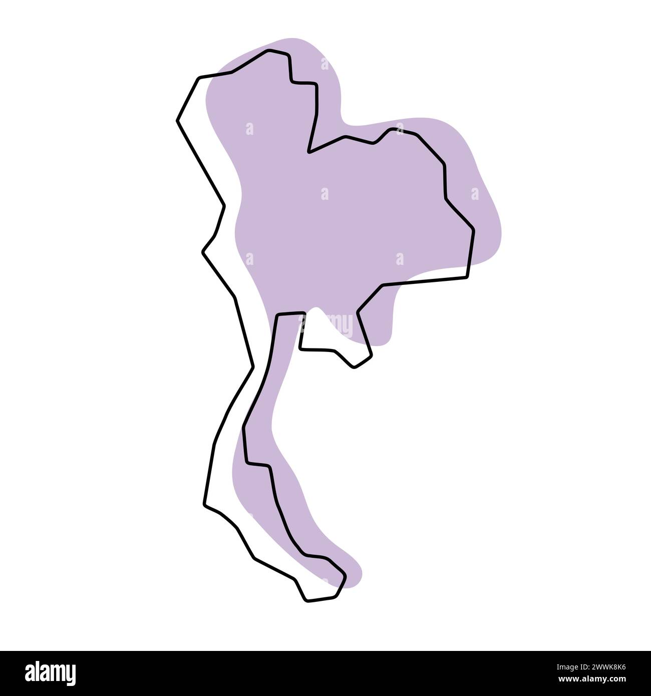 Thailand country simplified map. Violet silhouette with thin black ...