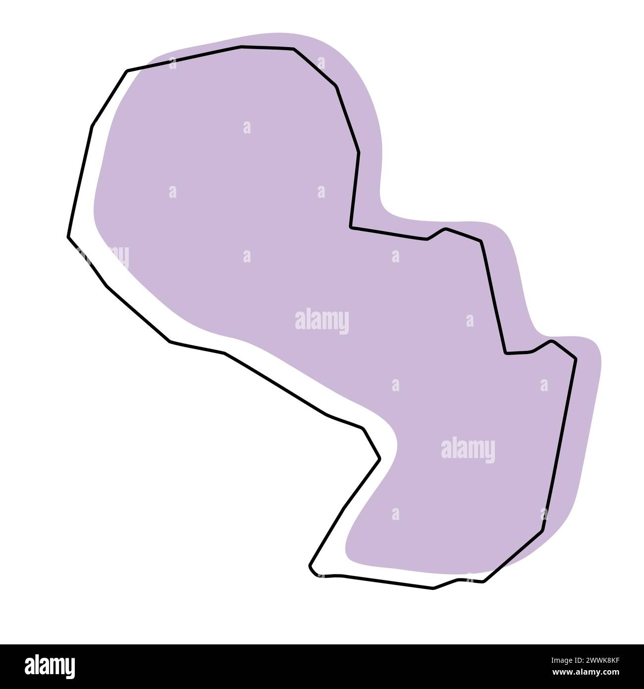 Paraguay country simplified map. Violet silhouette with thin black ...
