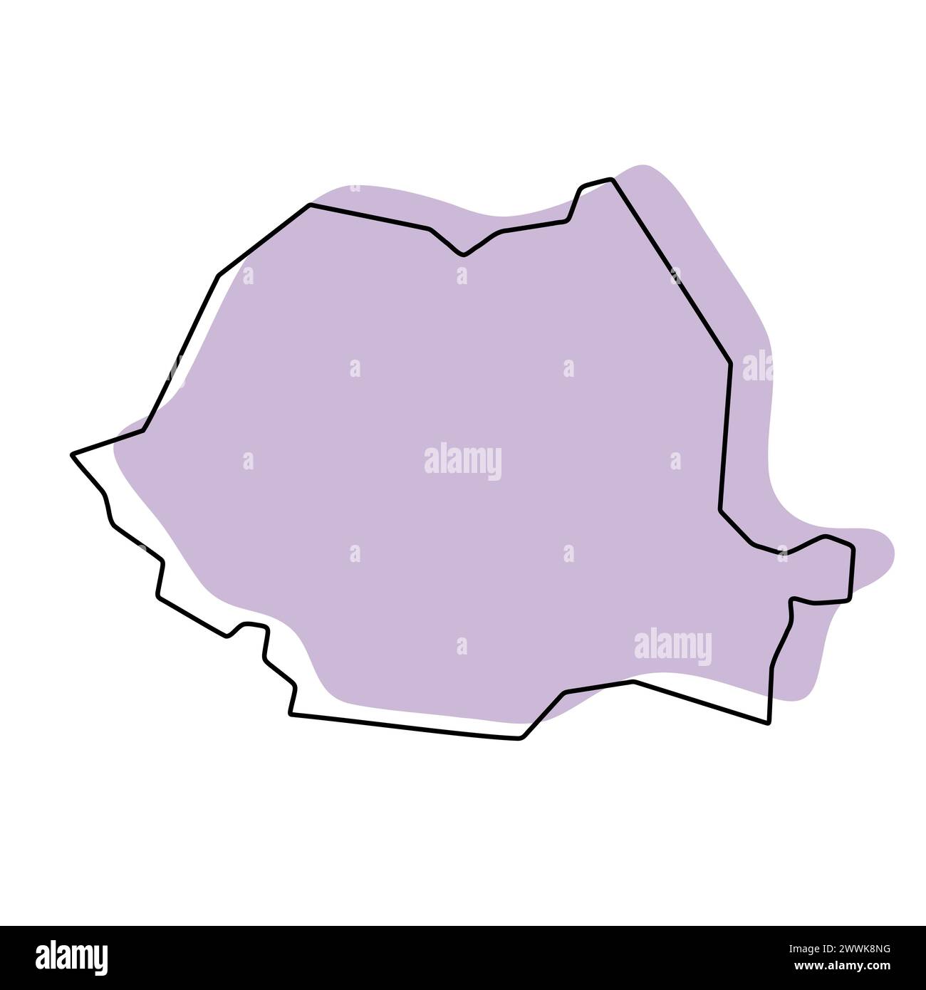 Romania country simplified map. Violet silhouette with thin black ...
