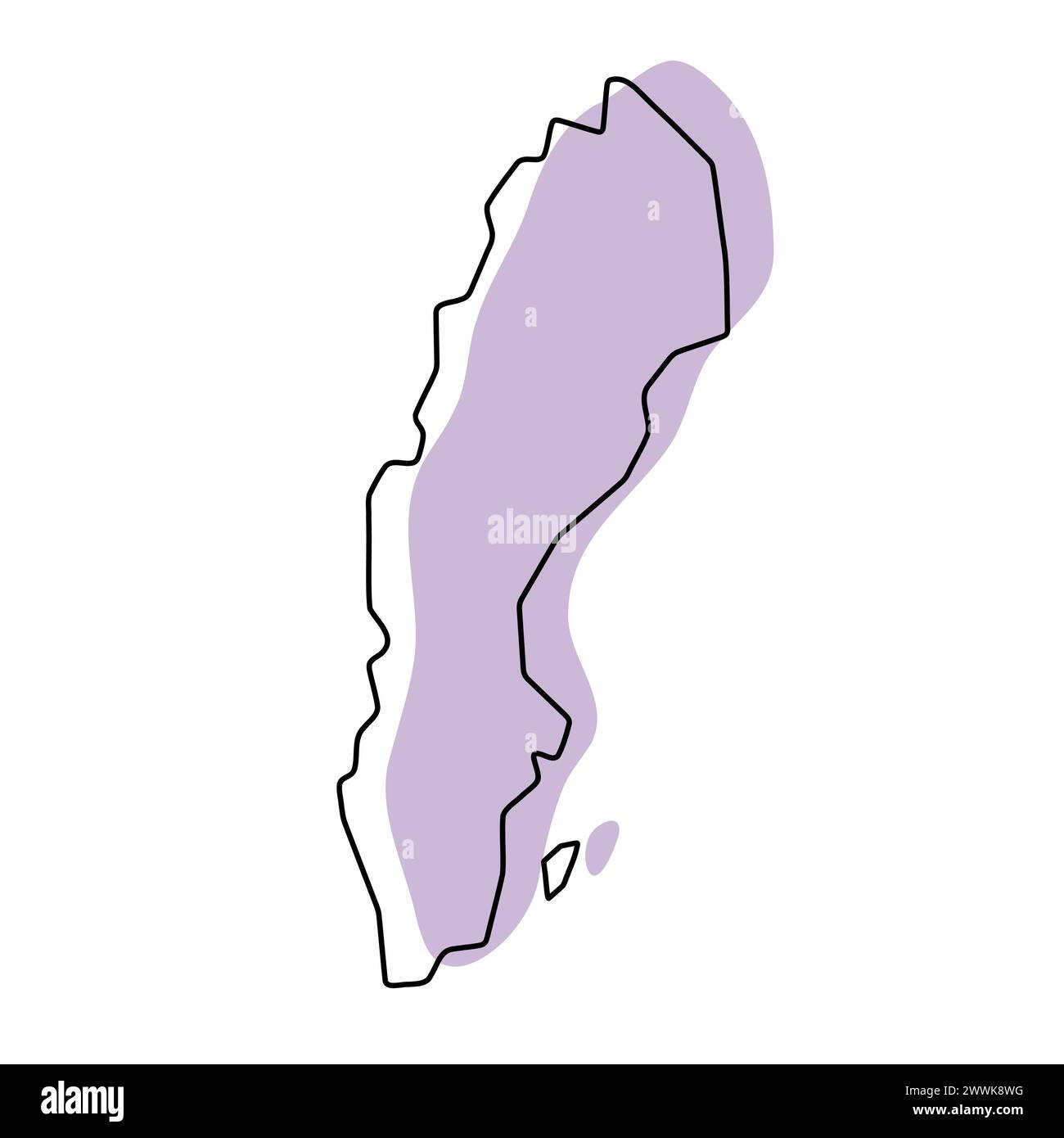 Sweden country simplified map. Violet silhouette with thin black smooth ...