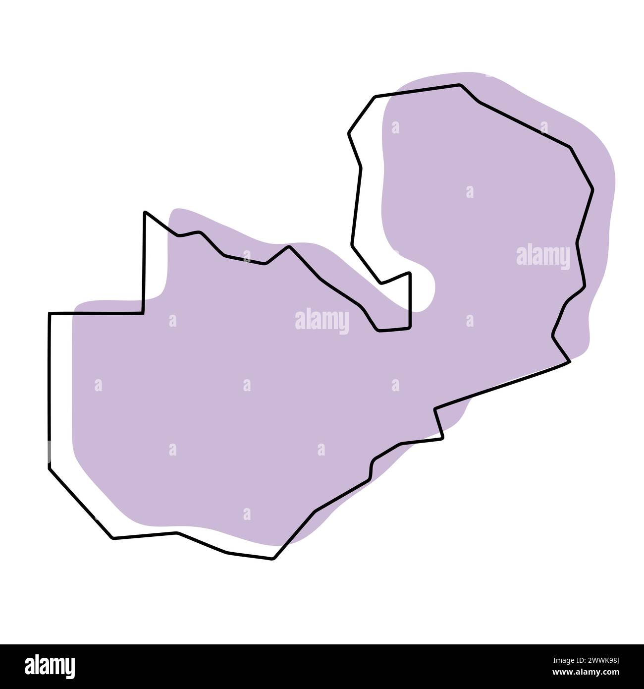Zambia country simplified map. Violet silhouette with thin black smooth ... Zambia country simplified map. Violet silhouette with thin black smooth ...