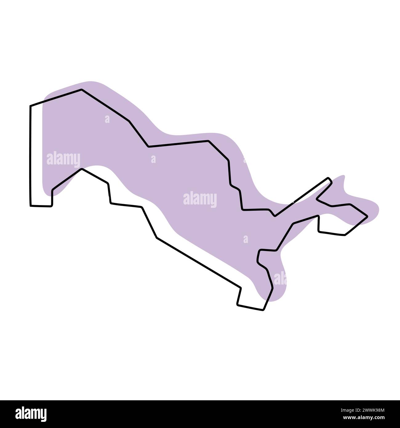 Uzbekistan Country Simplified Map Violet Silhouette With Thin Black