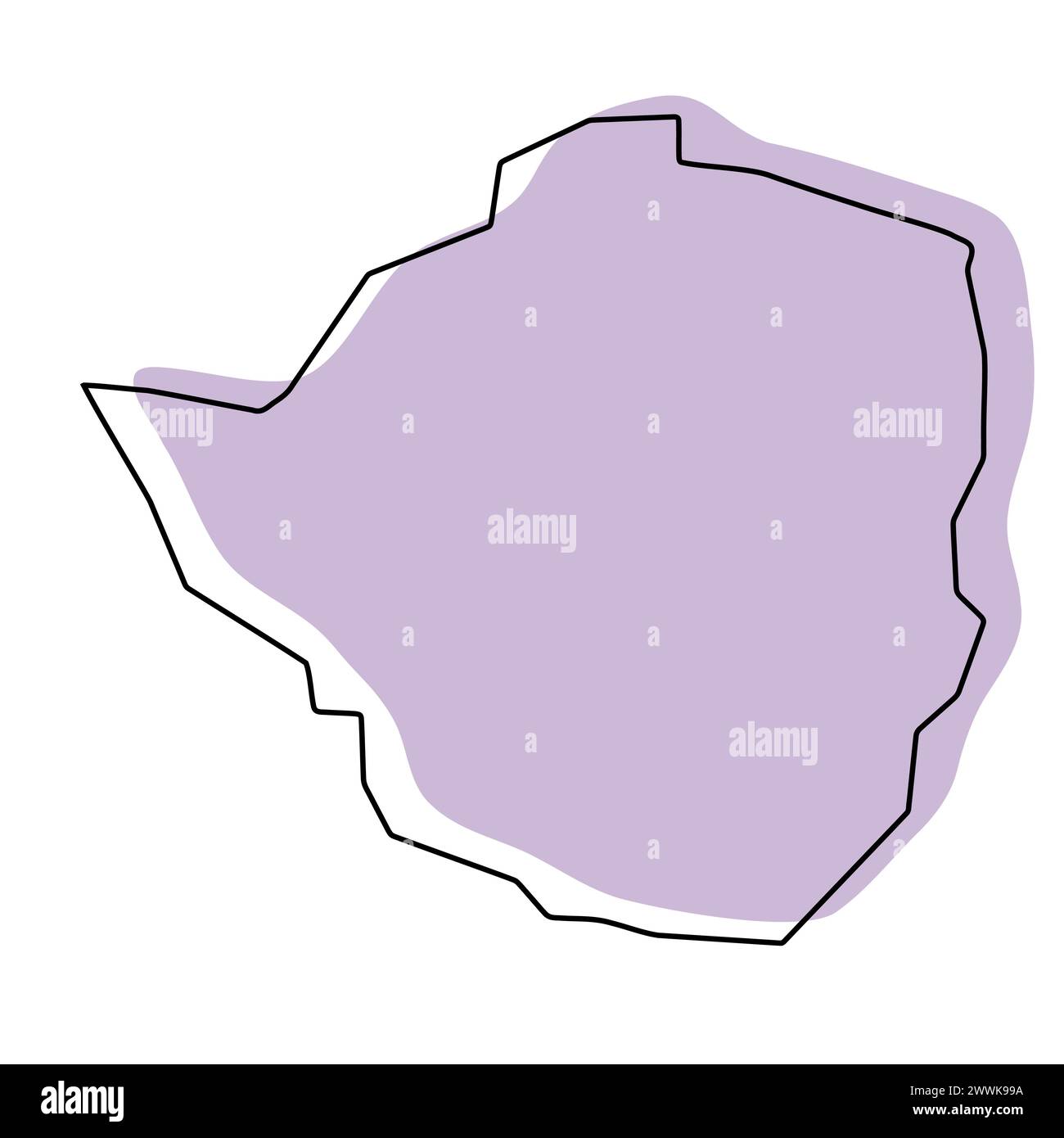 Zimbabwe country simplified map. Violet silhouette with thin black ...