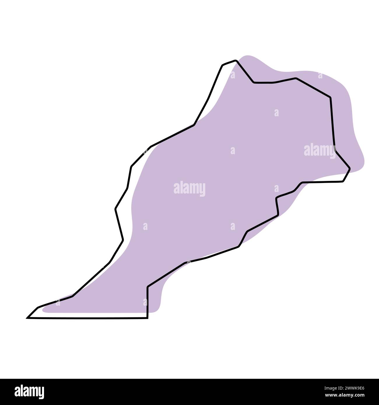 Morocco country simplified map. Violet silhouette with thin black ...