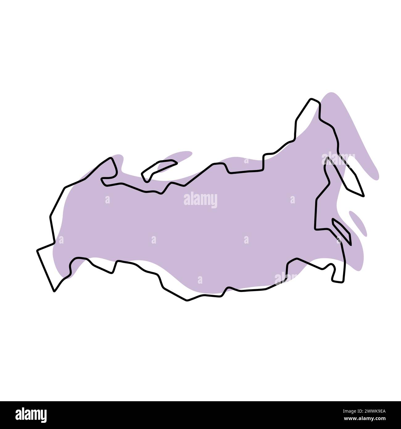 Russia country simplified map. Violet silhouette with thin black smooth ...