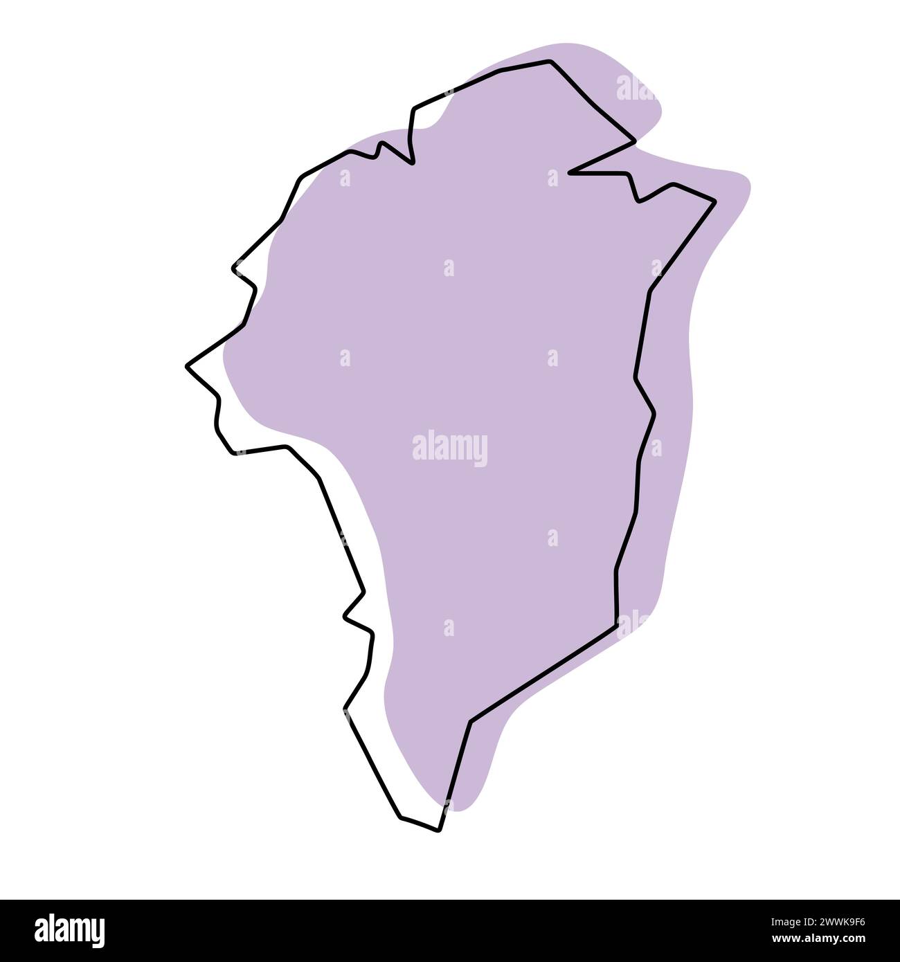Violetland simplified map. Violet silhouette with thin black smooth ...