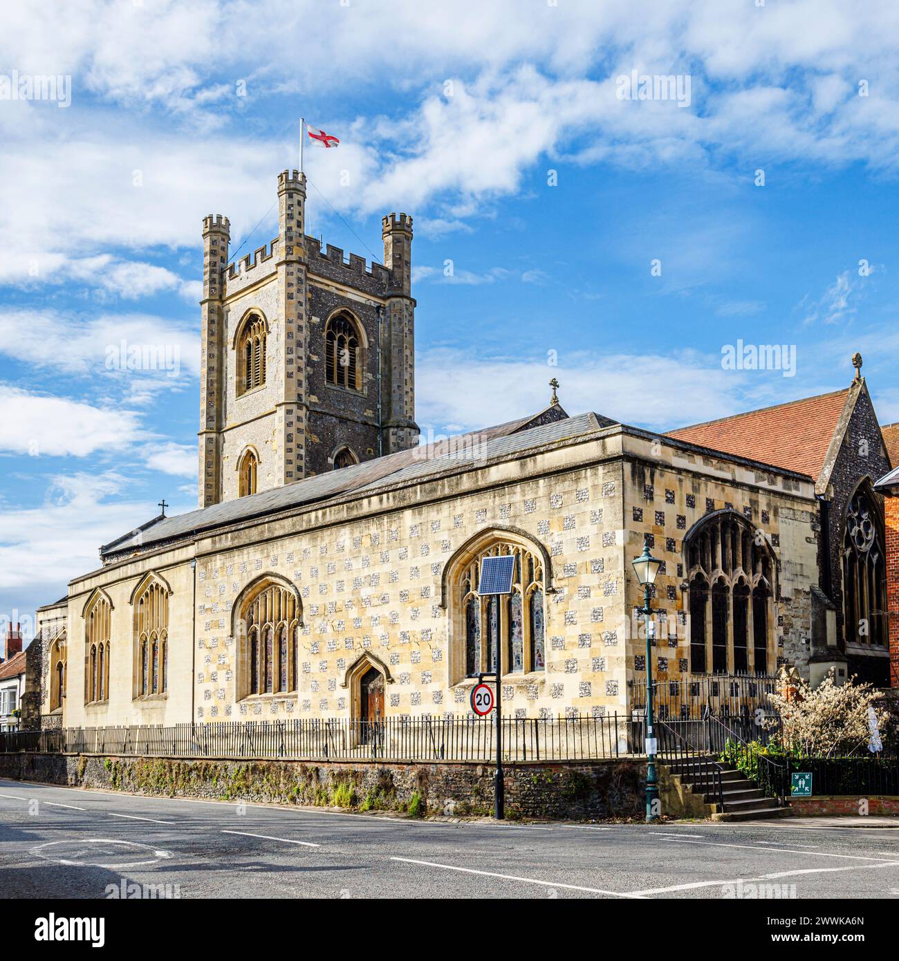 Side view of the exterior of historic parish church of St Mary the ...
