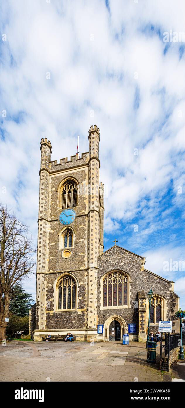 Exterior and tower of historic parish church of St Mary the Virgin in ...