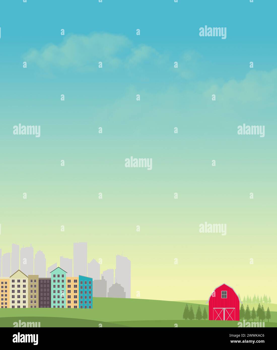 Colorful background image showing urban, suburban and rural areas ...