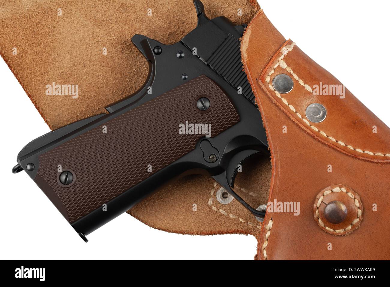 Automatic Pistol, Caliber .45 in holster isolated on white background ...