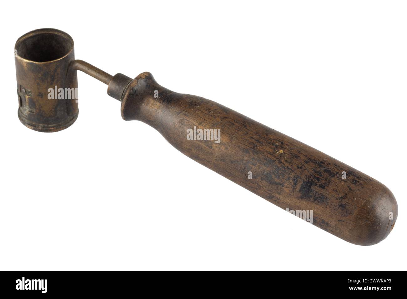 Antique black powder measure for loading cartridge. Isolated on a white ...