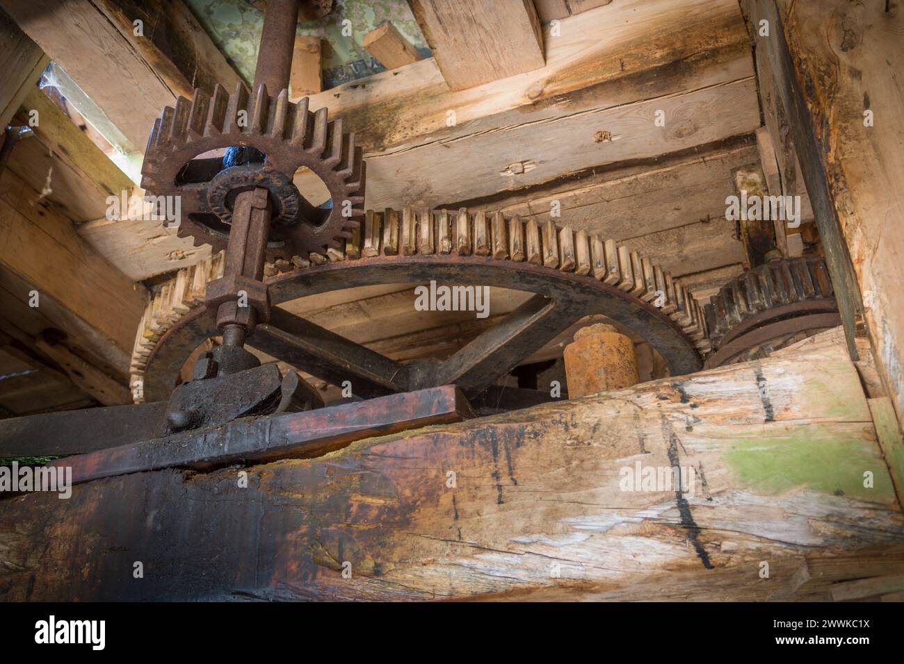 Closeup of old wooden gears in an old water mill Stock Photo - Alamy