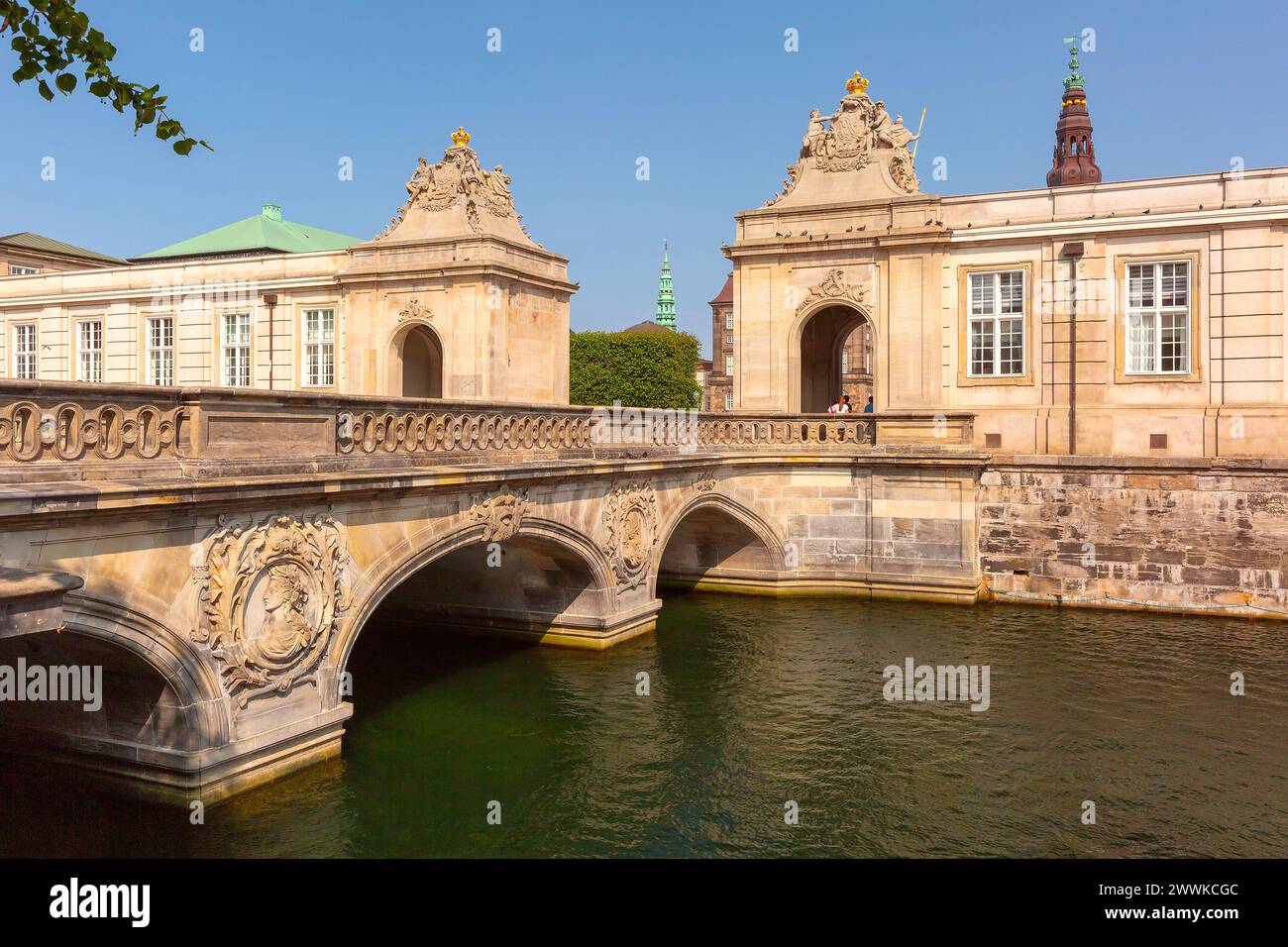 The main entrance to Christiansborg with two Rococo pavilions and ...