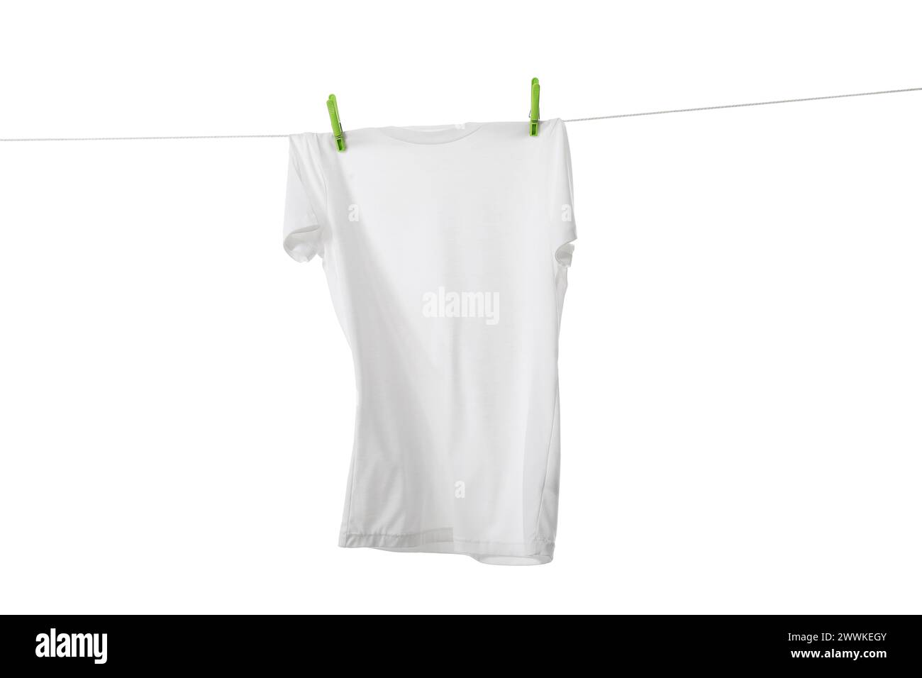 One t-shirt drying on washing line isolated on white Stock Photo - Alamy
