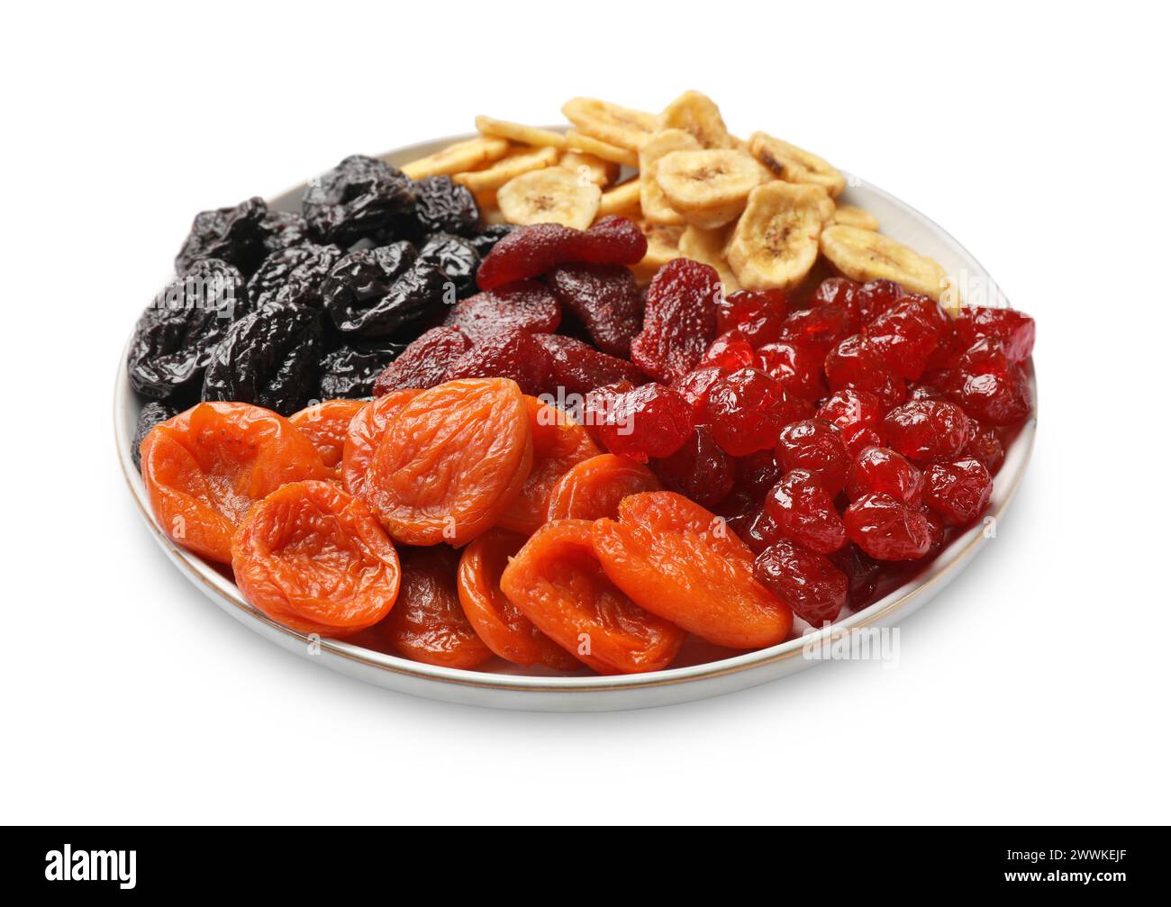 Different delicious dried fruits isolated on white Stock Photo - Alamy
