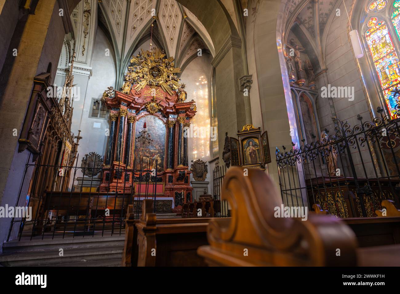 Description: Star vault in St. Thomas choir with red beautifully ...