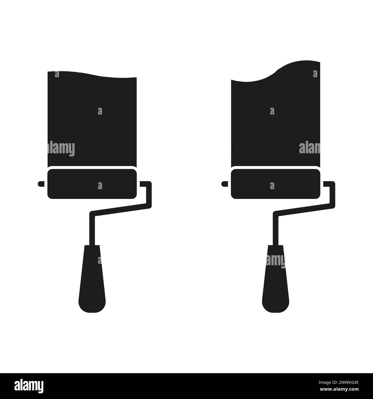 Paint roller icons set. Black silhouette design. Tools for painting ...