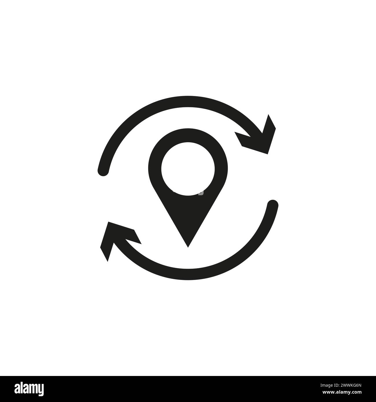 Location pin navigation icon. Circular arrows around. Vector ...
