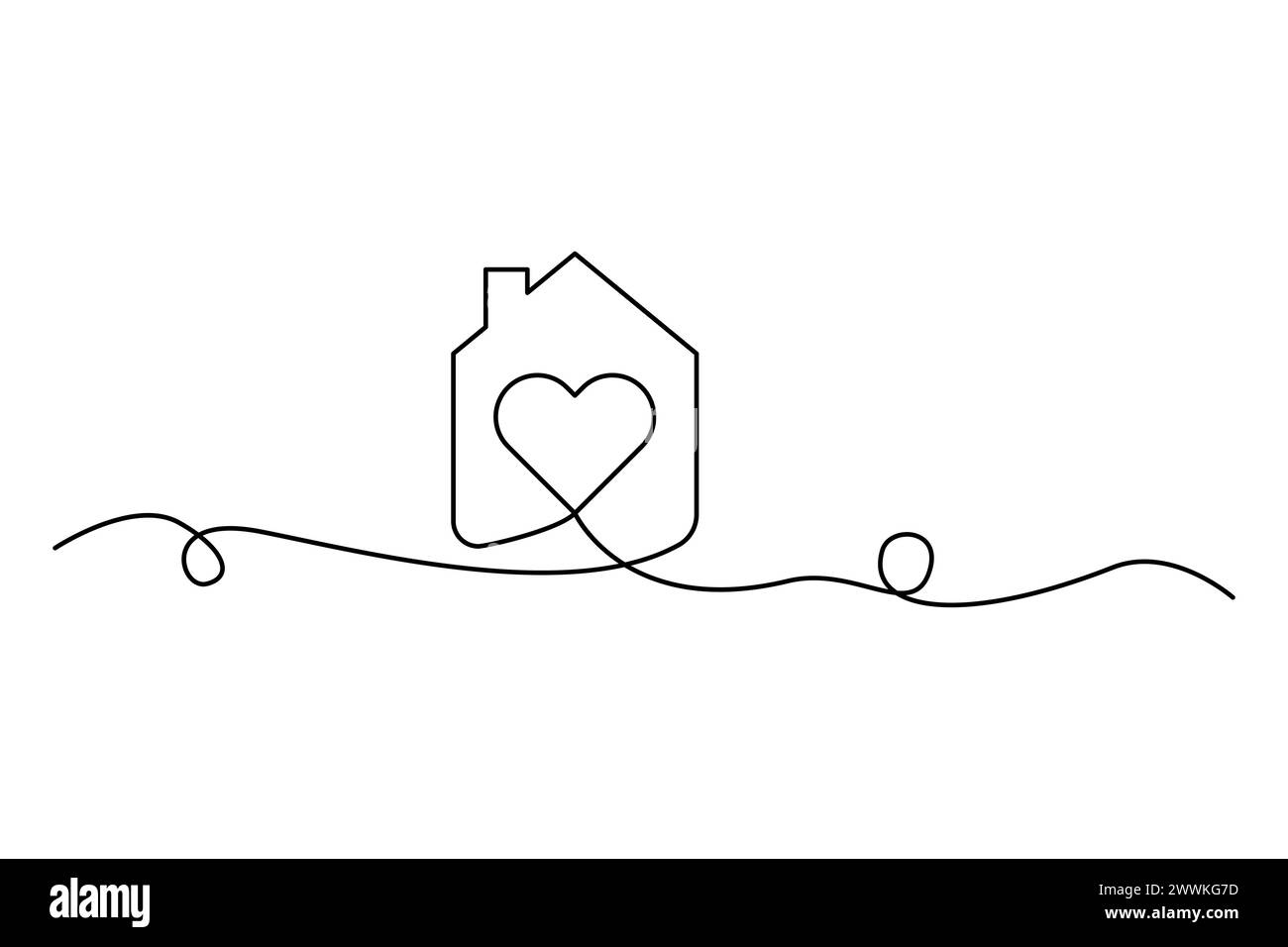 Home sweet home continuous line drawing. Love heart house. Minimalist ...