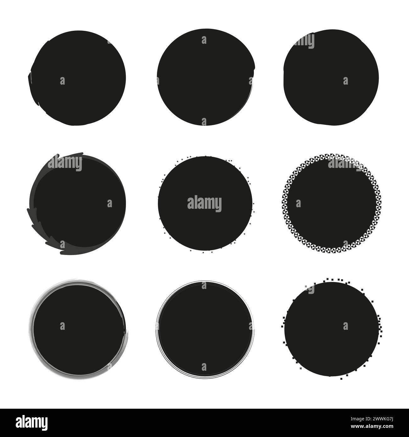 Collection of black circle icons. Varied edge designs. Vector ...