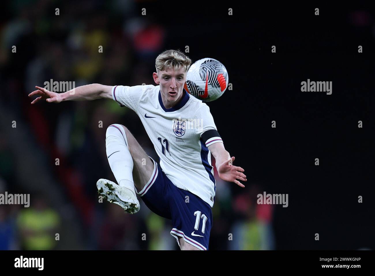 London, UK. 23rd Mar, 2024. Anthony Gordon of England in action ...