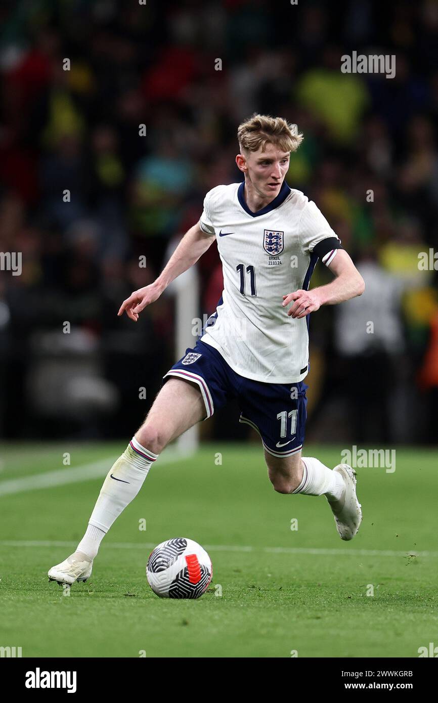 London, UK. 23rd Mar, 2024. Anthony Gordon of England in action ...