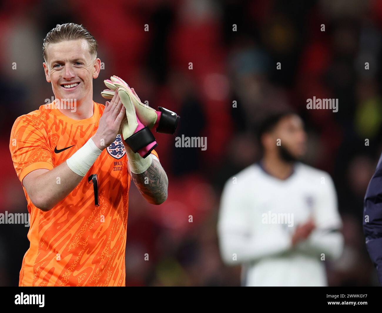 London, UK. 23rd Mar, 2024. Jordan Pickford, the goalkeeper of England ...