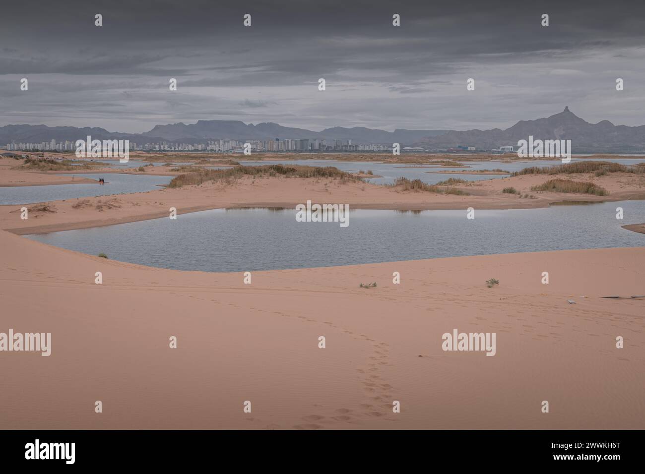 Gobi desert and the river near Wuhai, Inner Mongolia, China. Unique ...