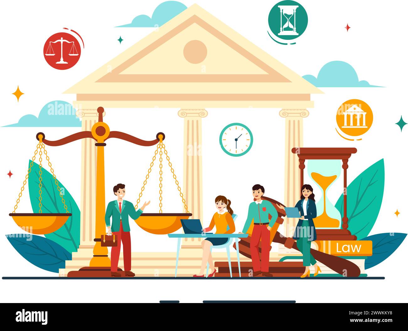Law Firm Services Vector Illustration with Justice, Legal Advice, Judgement and Lawyer ...