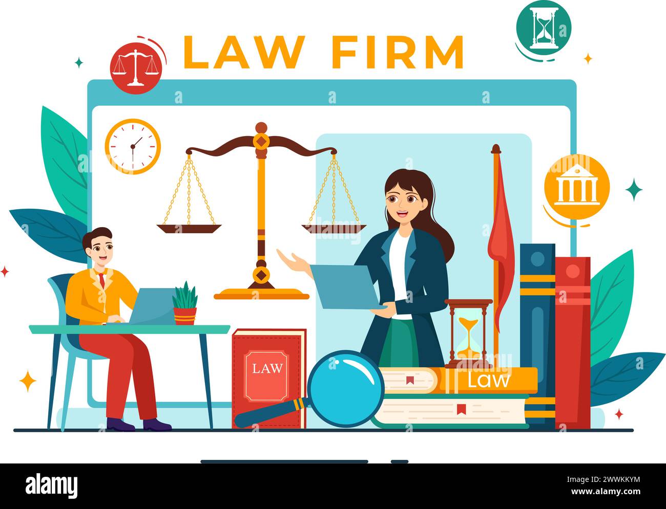 Law Firm Services Vector Illustration with Justice, Legal Advice ...