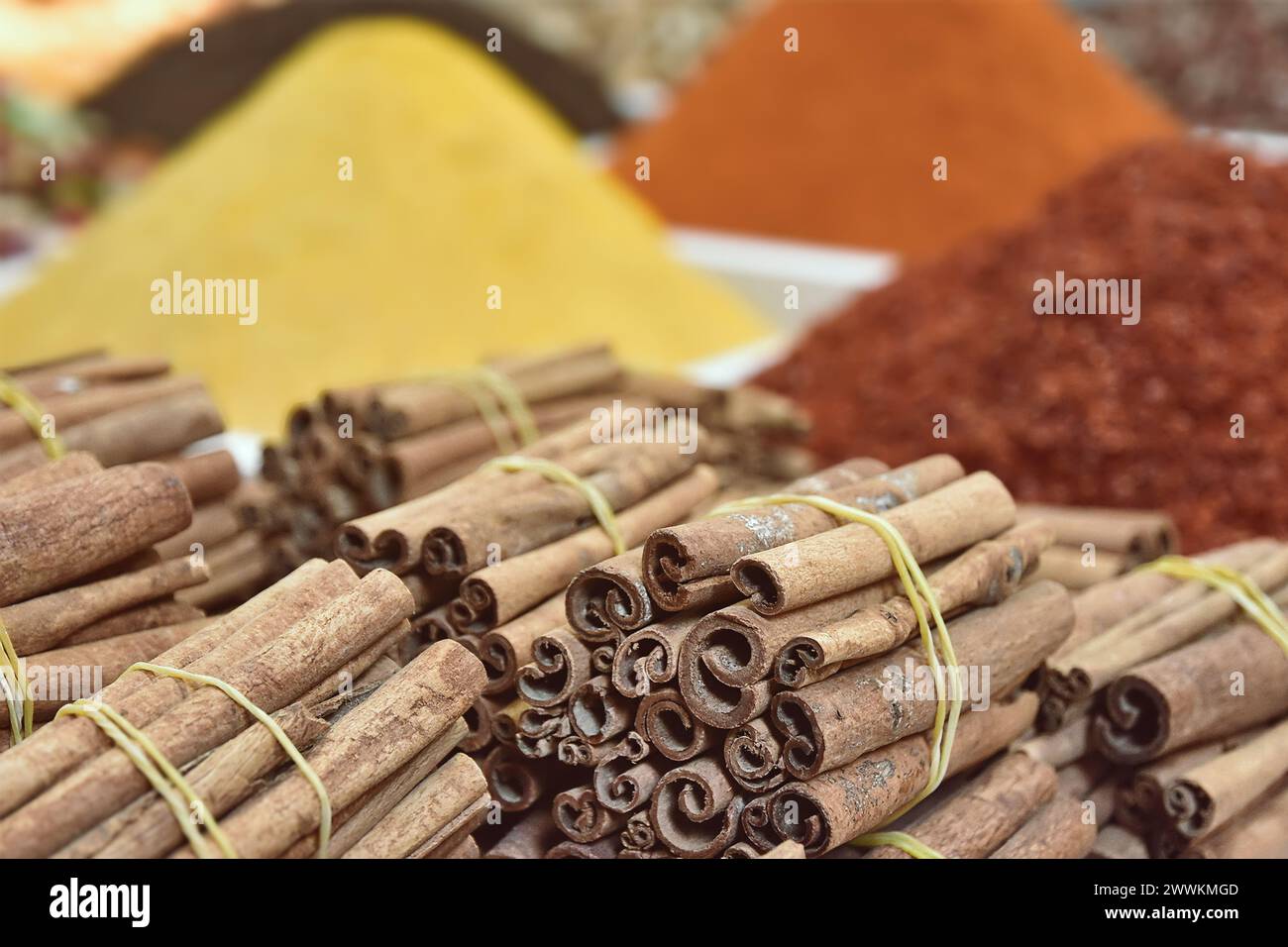 Cinnamon sticks close up. Ligaments of cinnamon sticks in the spice ...