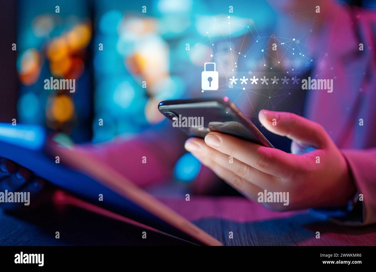 Lock The Phone With A Password For Mobile Cybersecurity Or A Password To Confirm Login In The