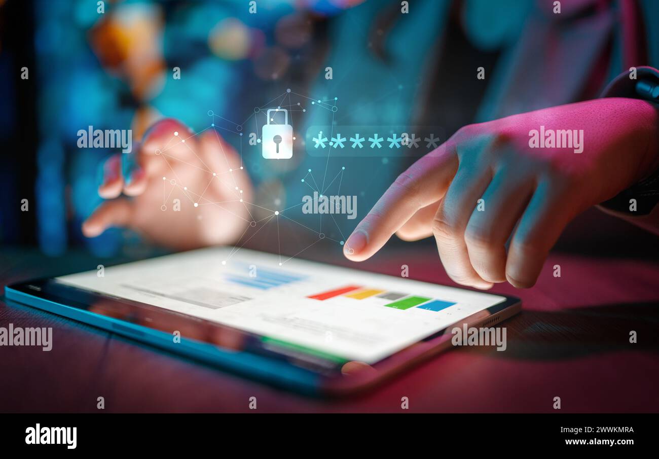 Lock the tablet pc with a password for mobile cybersecurity or a ...