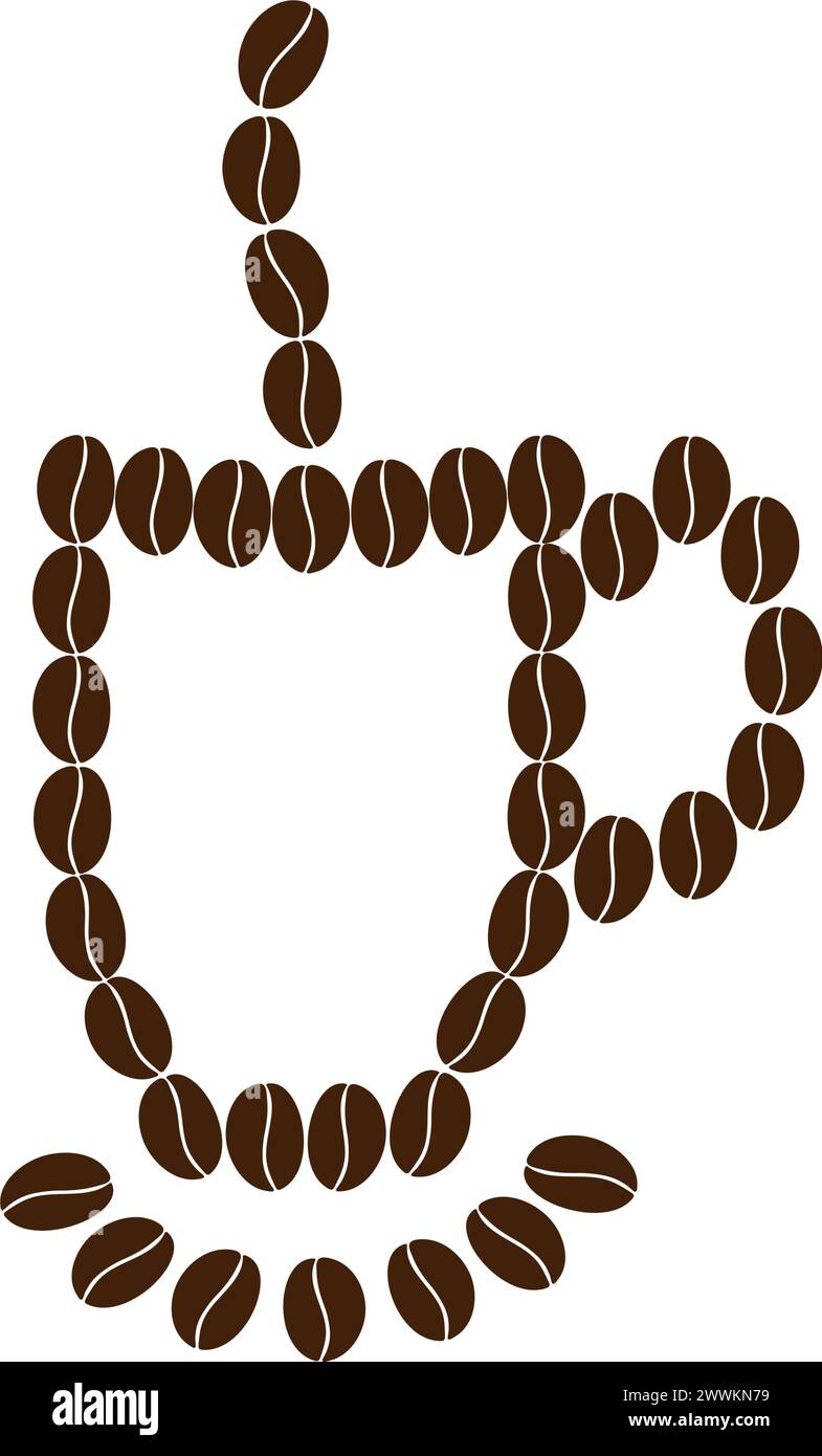 Contour drawing coffee cup with saucer and smoke of grains in trendy ...