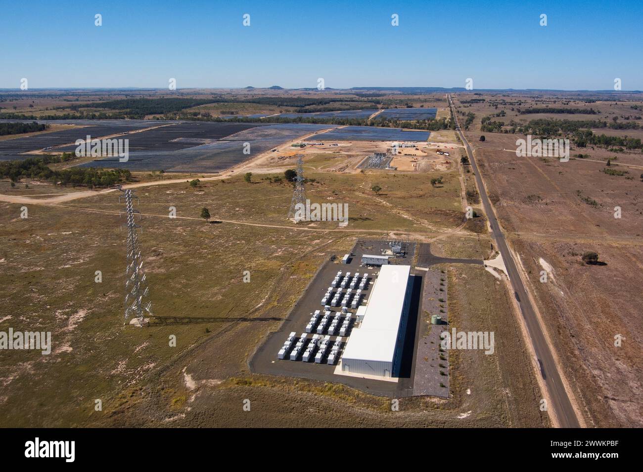 Aerial of Queensland’s first big battery storage system which stores ...