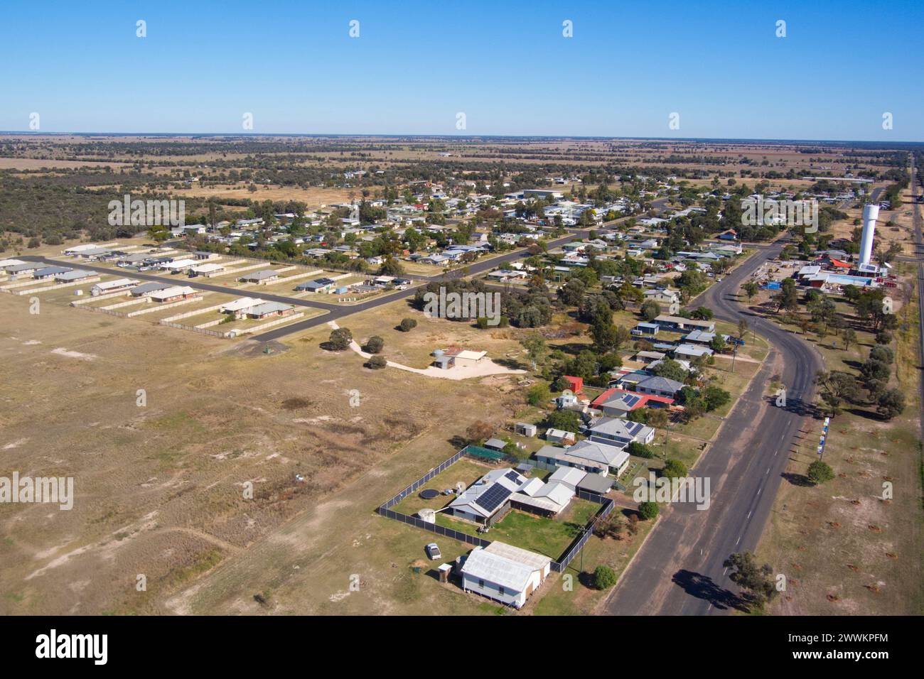Aerial of the small village of Tara on the Western Darling Downs ...